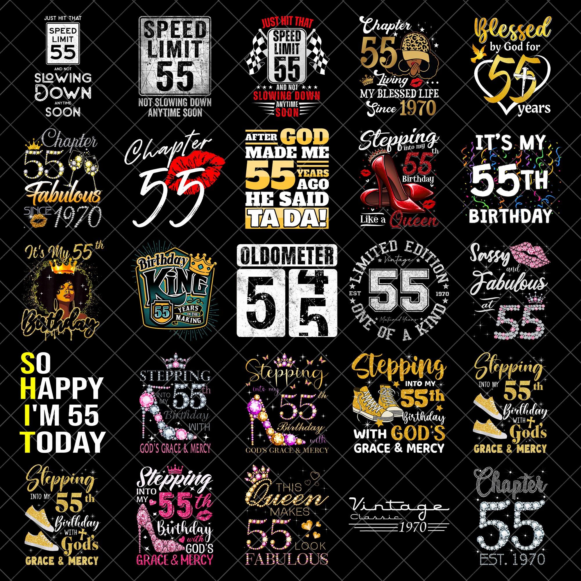 55th Birthday PNG, Fabulous 55 Years Old Sublimation, Blessed 55 Years ...