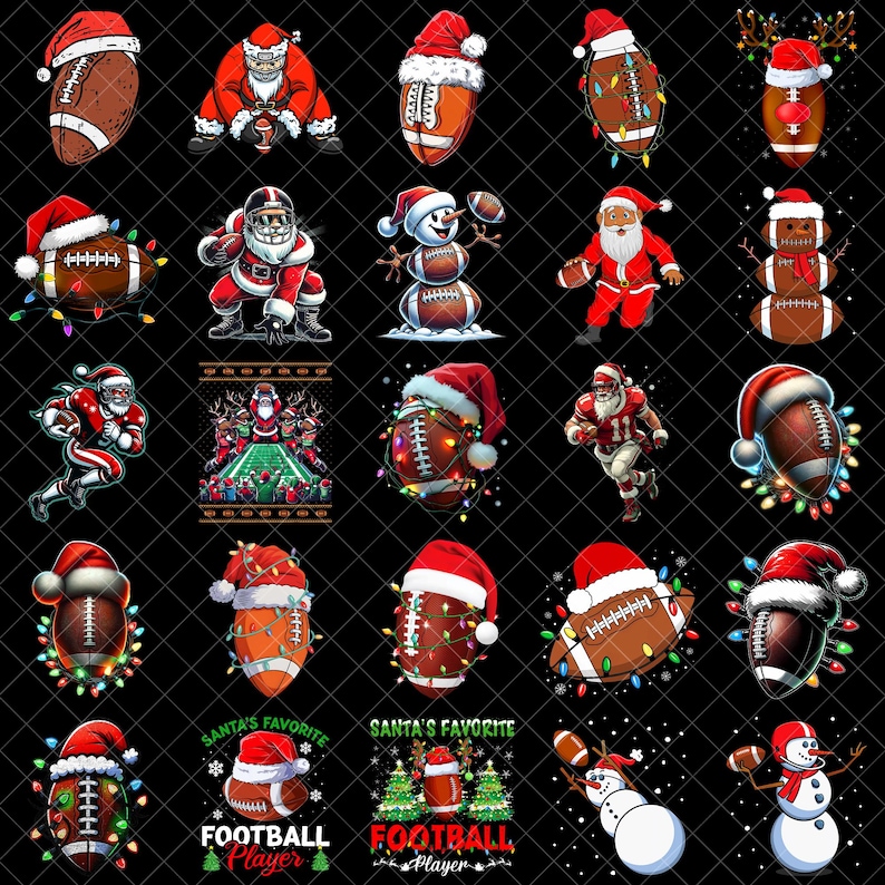 Christmas Football PNG Bundle, Santa Football Player PNG, Holiday ...