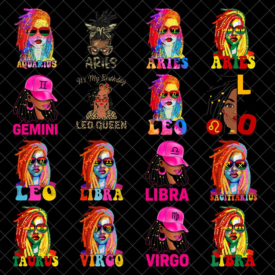 Zodiac Black Girl PNG Bundle, Colorful Afro Woman Astrology Png, Aries ...