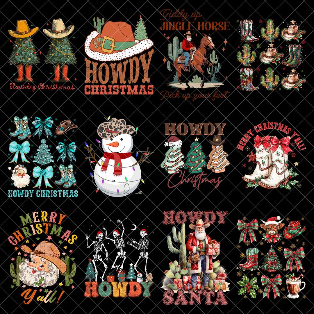 Howdy Christmas PNG Bundle, Western Cowboy Santa Boots Tree Snowman ...