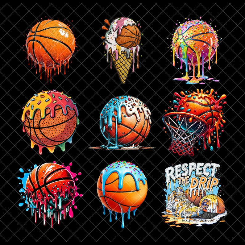 Basketball Drip PNG Bundle, Neon Drip Basketball Png, Basketball ...