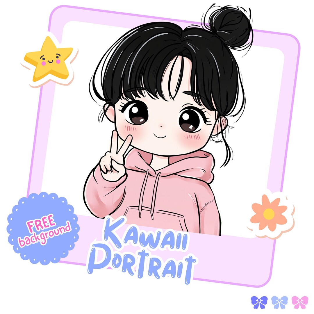 Kawaii Portrait, Custom Kawaii Portrait, Couple Portrait, Kawaii ...