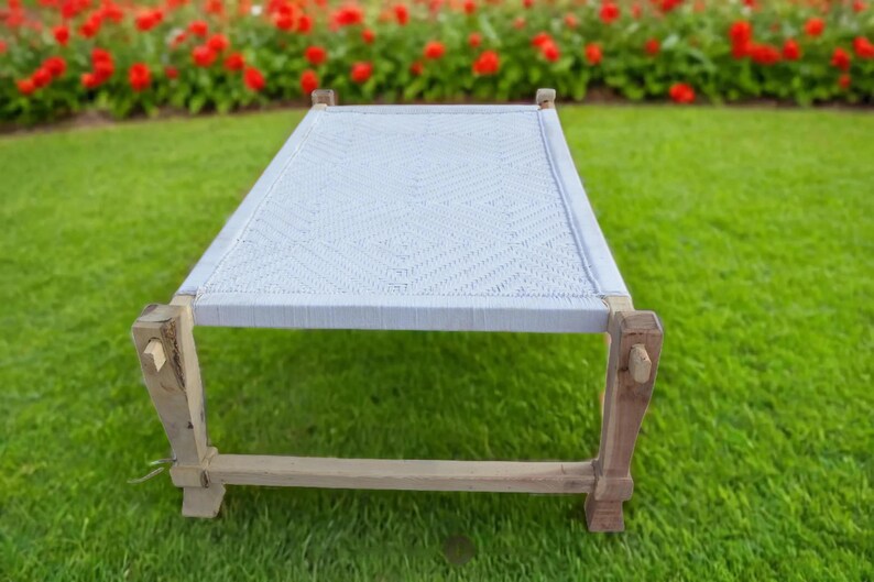 Handmade Wooden Charpai Traditional Woven Rope Cot Rustic Boho Daybed ...