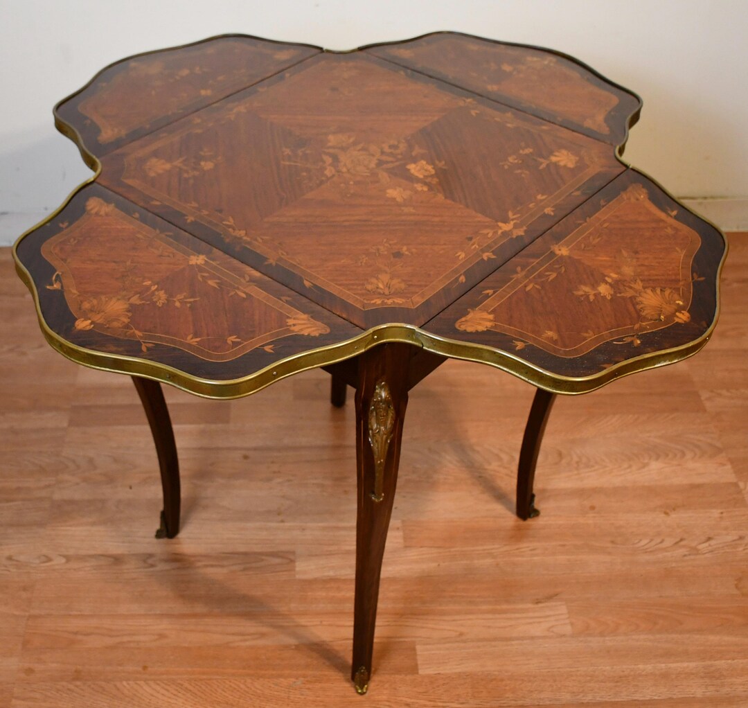 1920s French Louis XV Walnut & Satinwood Inlaid Pembroke Drop-leaf ...