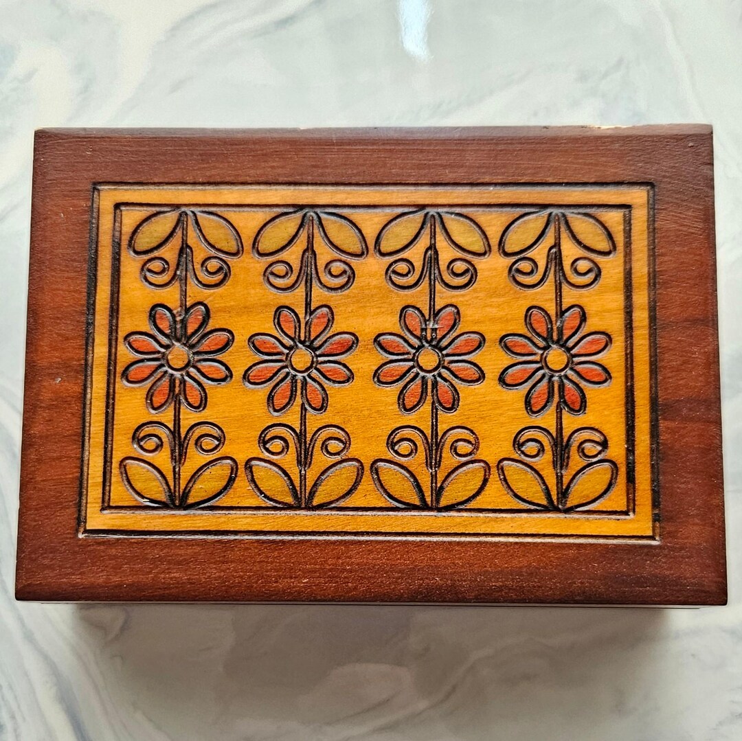 Vintage Polish Wood Trinket Box – 60s Flower Child Folk Art Style ...