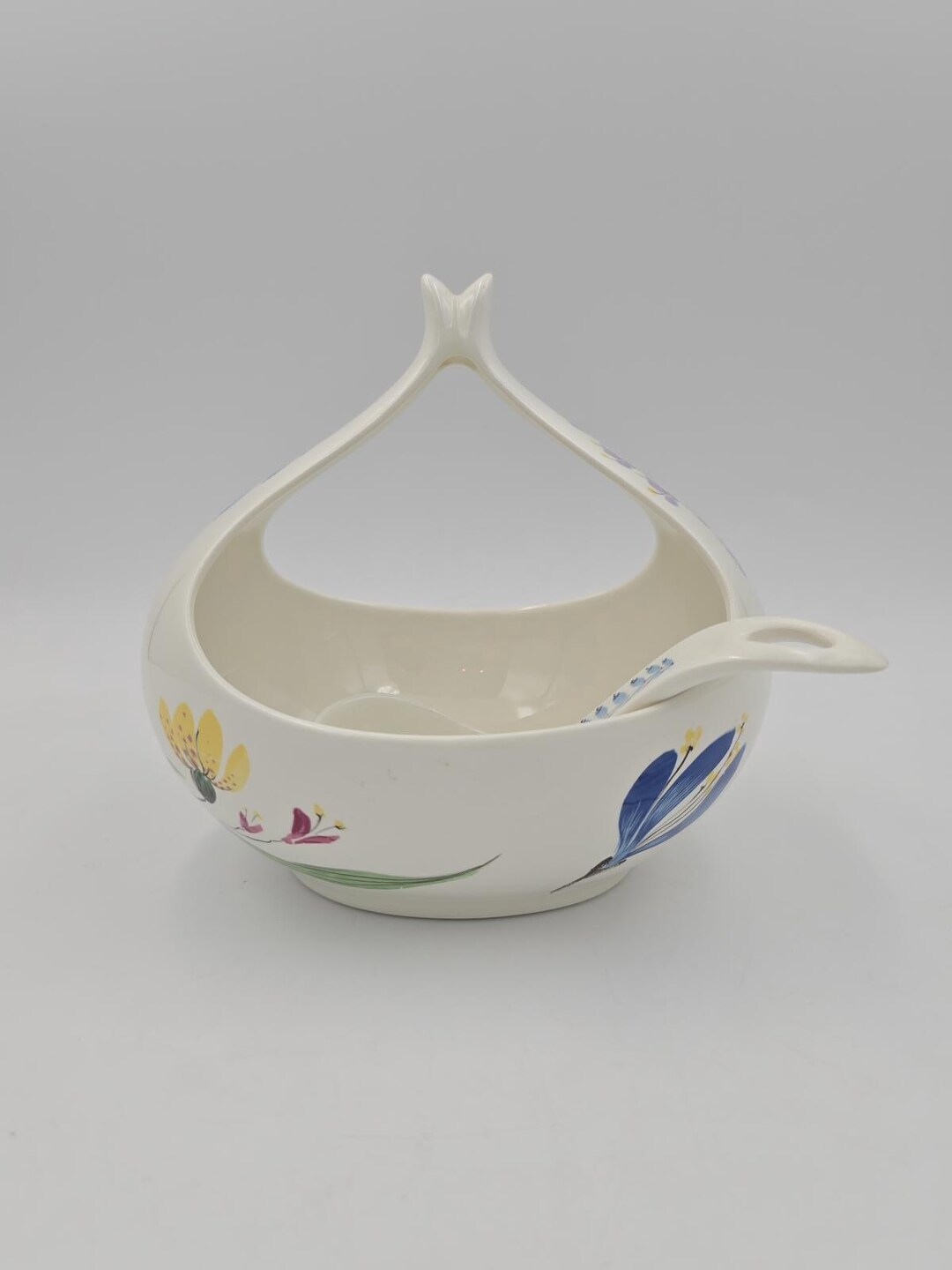 Vintage MCM Hallcraft Eva Zeisel White and Floral Gravy Boat W/original ...