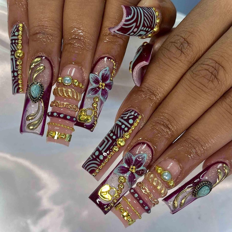 Purple 3d Flower Nails - Etsy