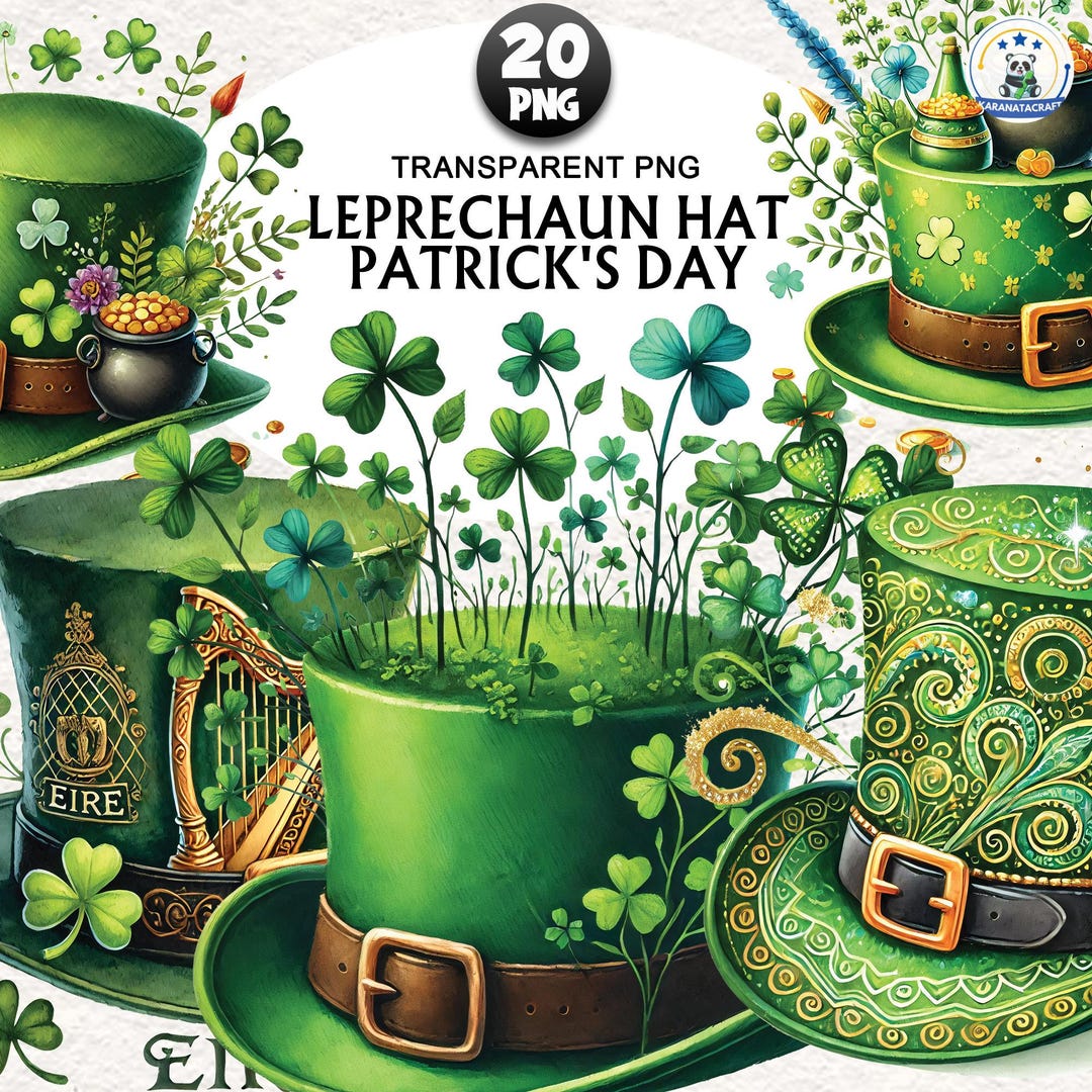 20+ Watercolor Leprechaun Hat Bundle Clipart, Emerald Hat PNG, Green ...