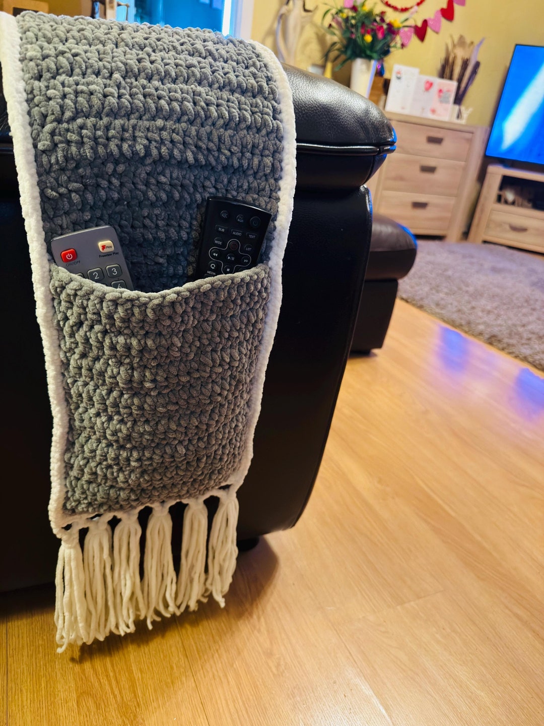 Crochet Couch Caddy – Handmade Sofa Armrest Organizer for Remote, Phone ...