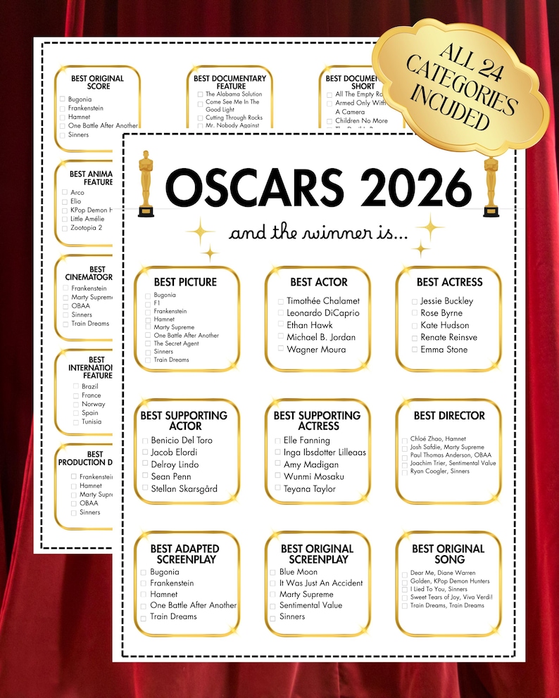 Oscars 2026 Ballot (instant Download) - Etsy