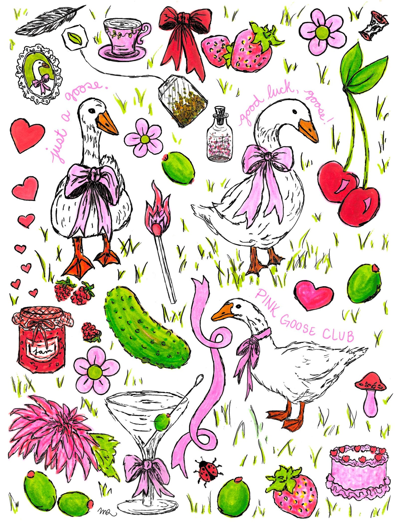 PINK GOOSE CLUB Art Print - Etsy