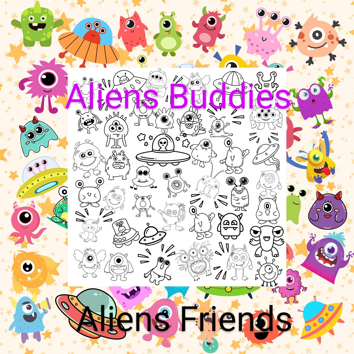 Alien Buddies Doodle Fabric, Kona Cotton Quilt Fabric, Alien Quilt ...