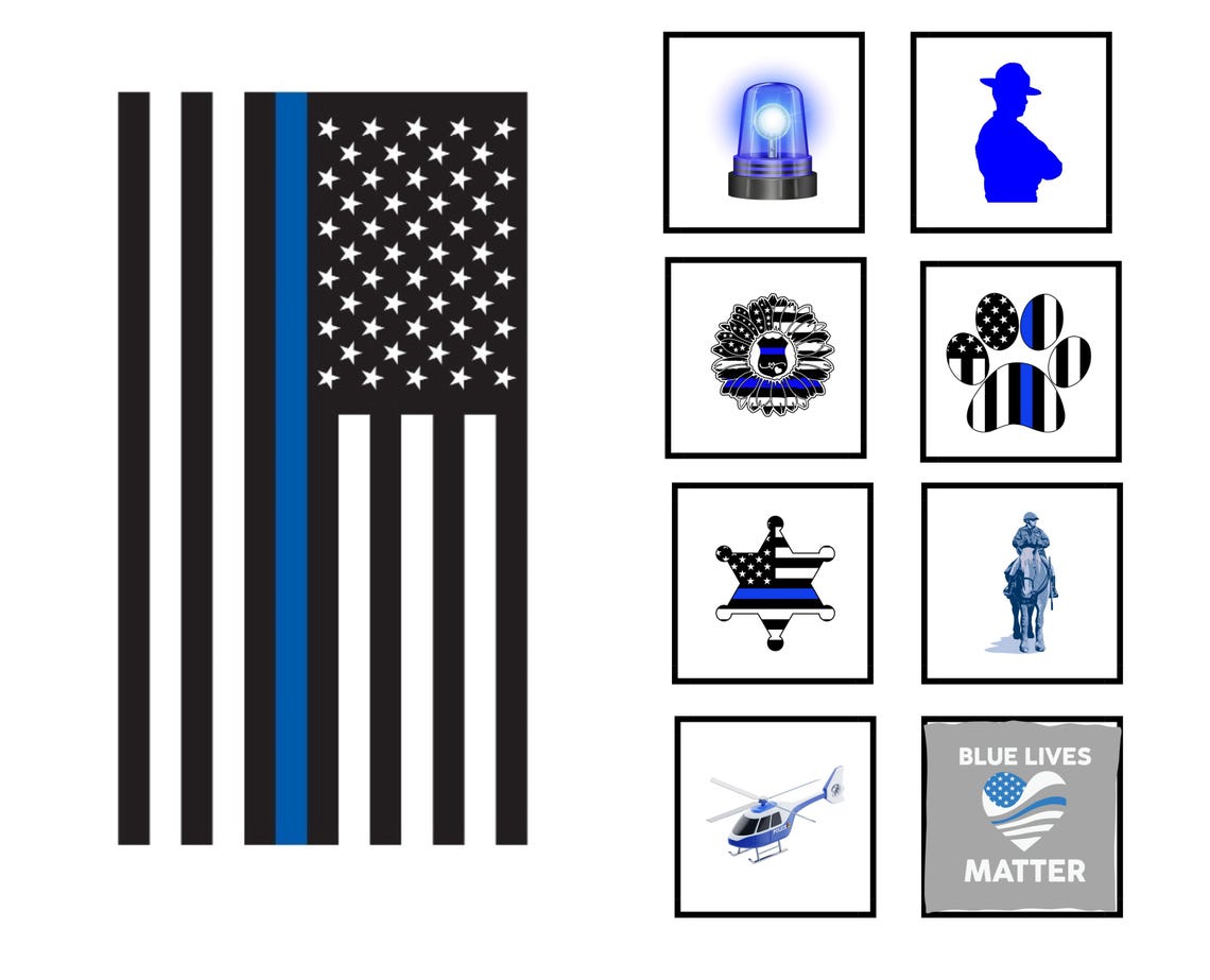 Thin Blue Line Quilt Panel: and Block Combo, Police Tribute Cotton ...