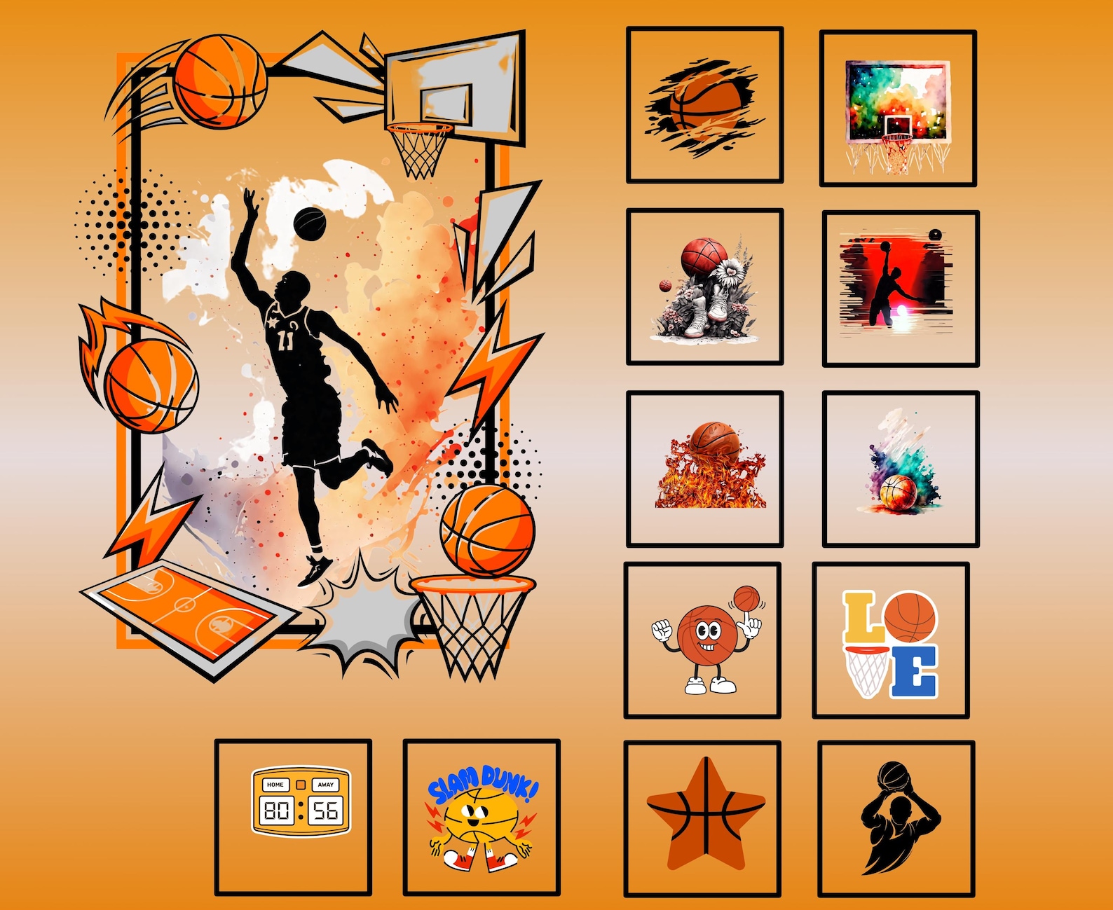 Basketball Quilt Panel & Blocks, Quilt Cotton Fabric, Orange Basketball ...
