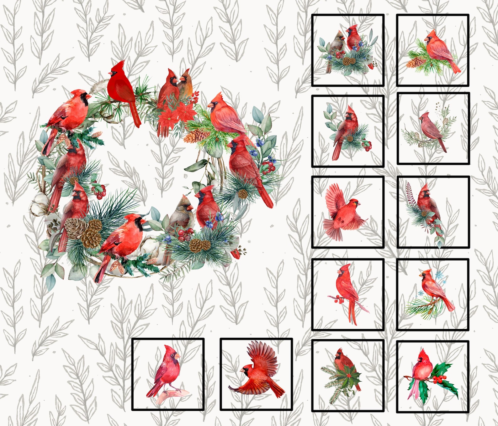 Cardinal Quilt Panel & Blocks: Cotton Christmas Quilt Fabric, Cardinal ...