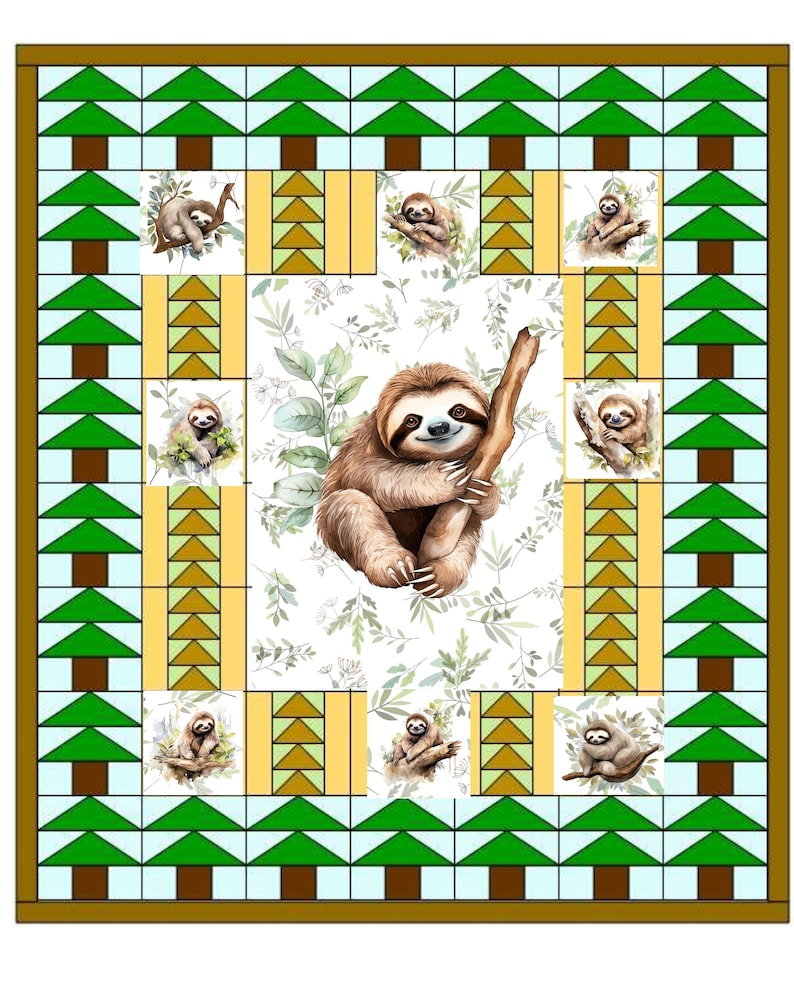 Sloth Quilt Panel and Blocks, Jungle Animal Blocks, Sloth Soft Book ...