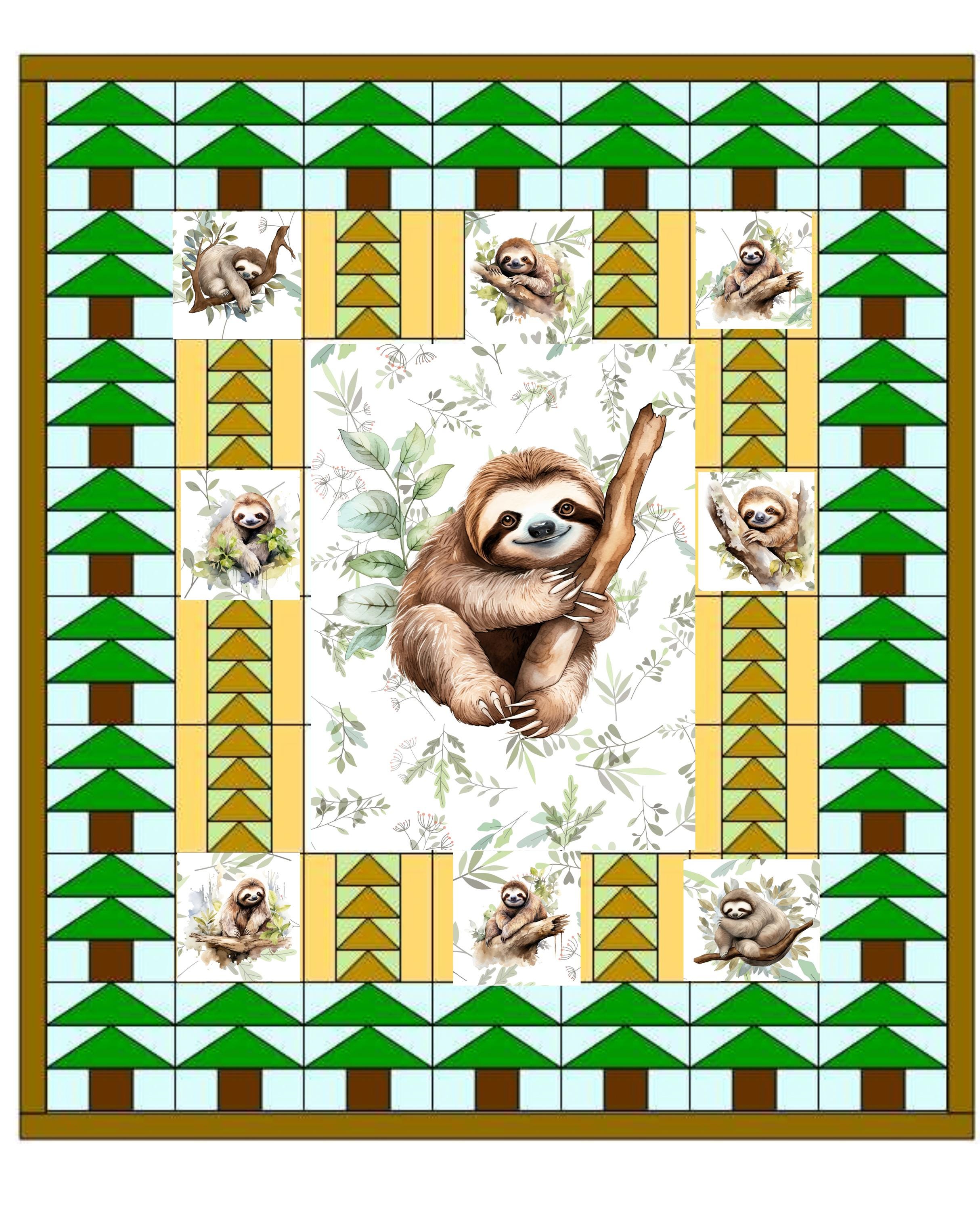 Sloth Quilt Panel and Blocks, Jungle Animal Blocks, Sloth Soft Book ...