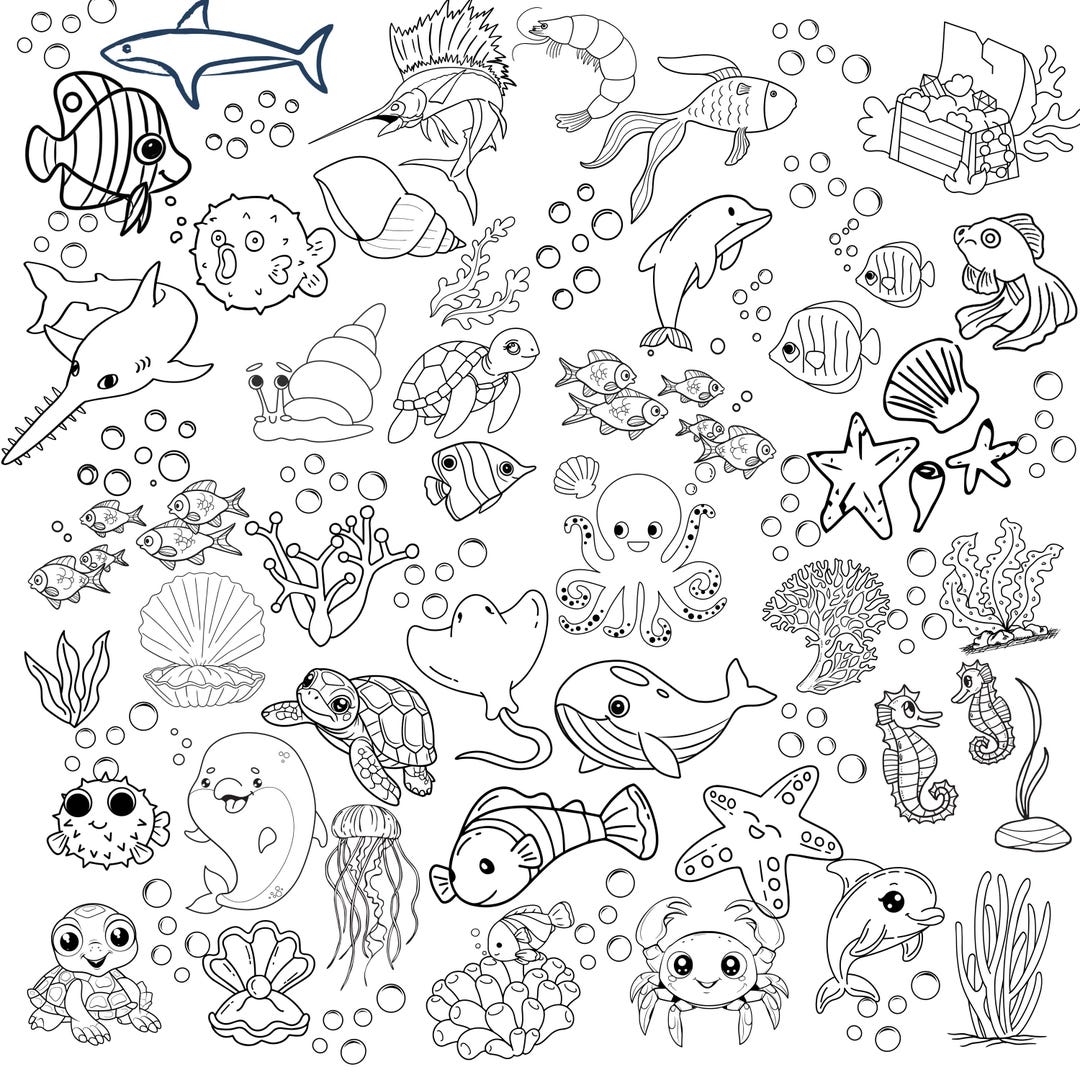 Under the Sea Doodles: DIY Coloring Quilt Panel - Kona Cotton - Etsy