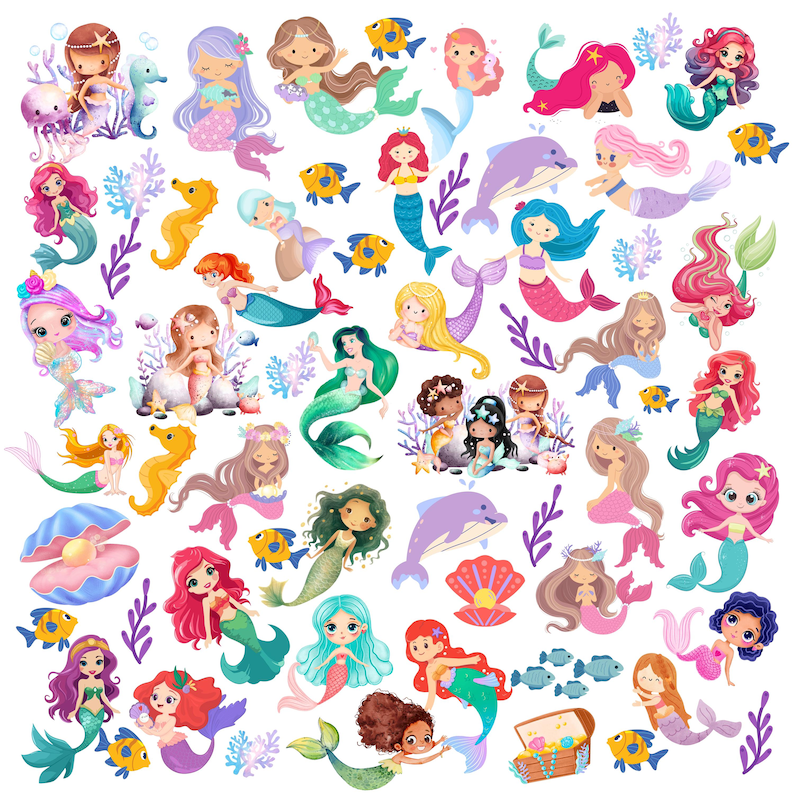 Whimsical Mermaid Friends Quilt Panel and Blocks, Kona Cotton Quilt ...