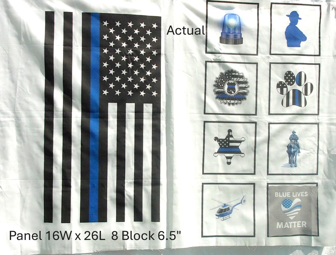 Thin Blue Line Quilt Panel: and Block Combo, Police Tribute Cotton ...