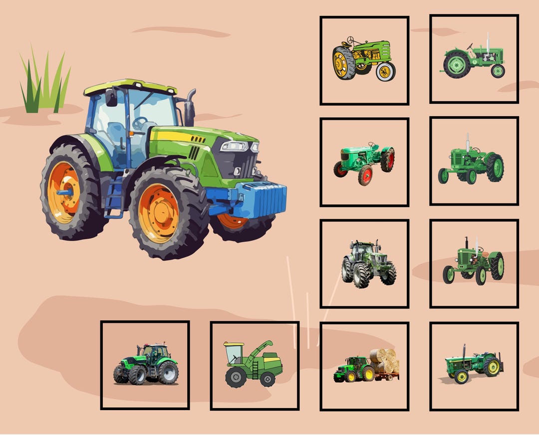 Green Tractor Quilt Panel Block Combo, Vintage Green Tractors Cotton ...