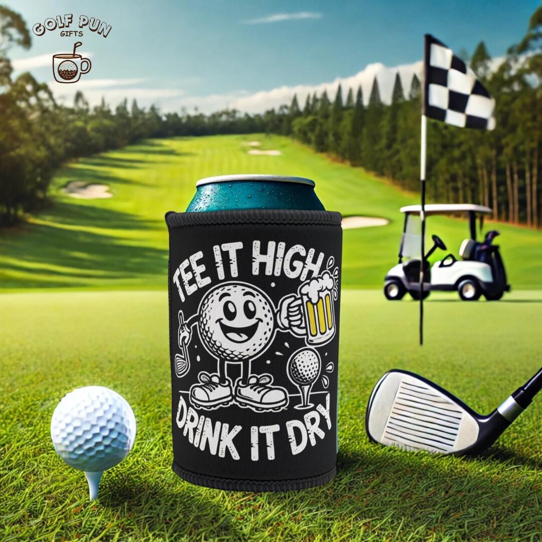 Golf Stubby Cooler With Tee It High, Drink It Dry Pun, Beer Holder ...