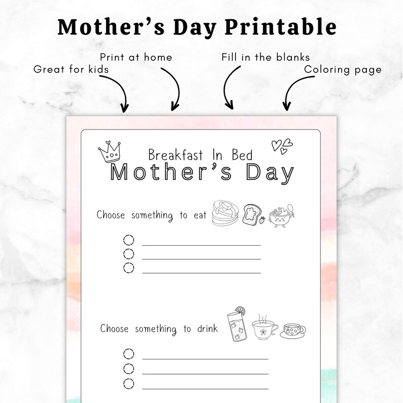 Mother's Day Breakfast in Bed Menu - Etsy