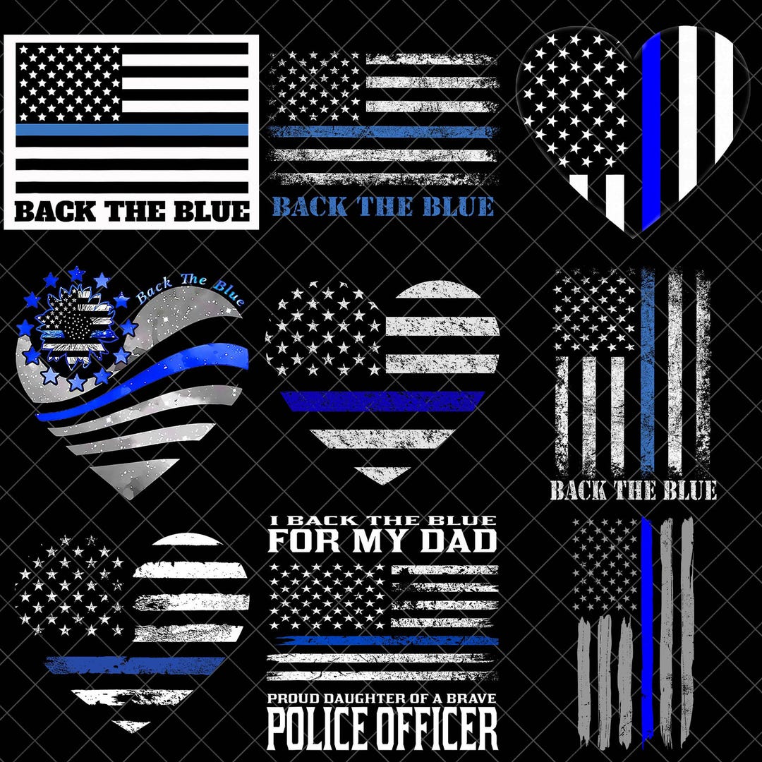 Back the Blue PNG Bundle, Thin Blue Line Flag PNG, Police Support Heart ...
