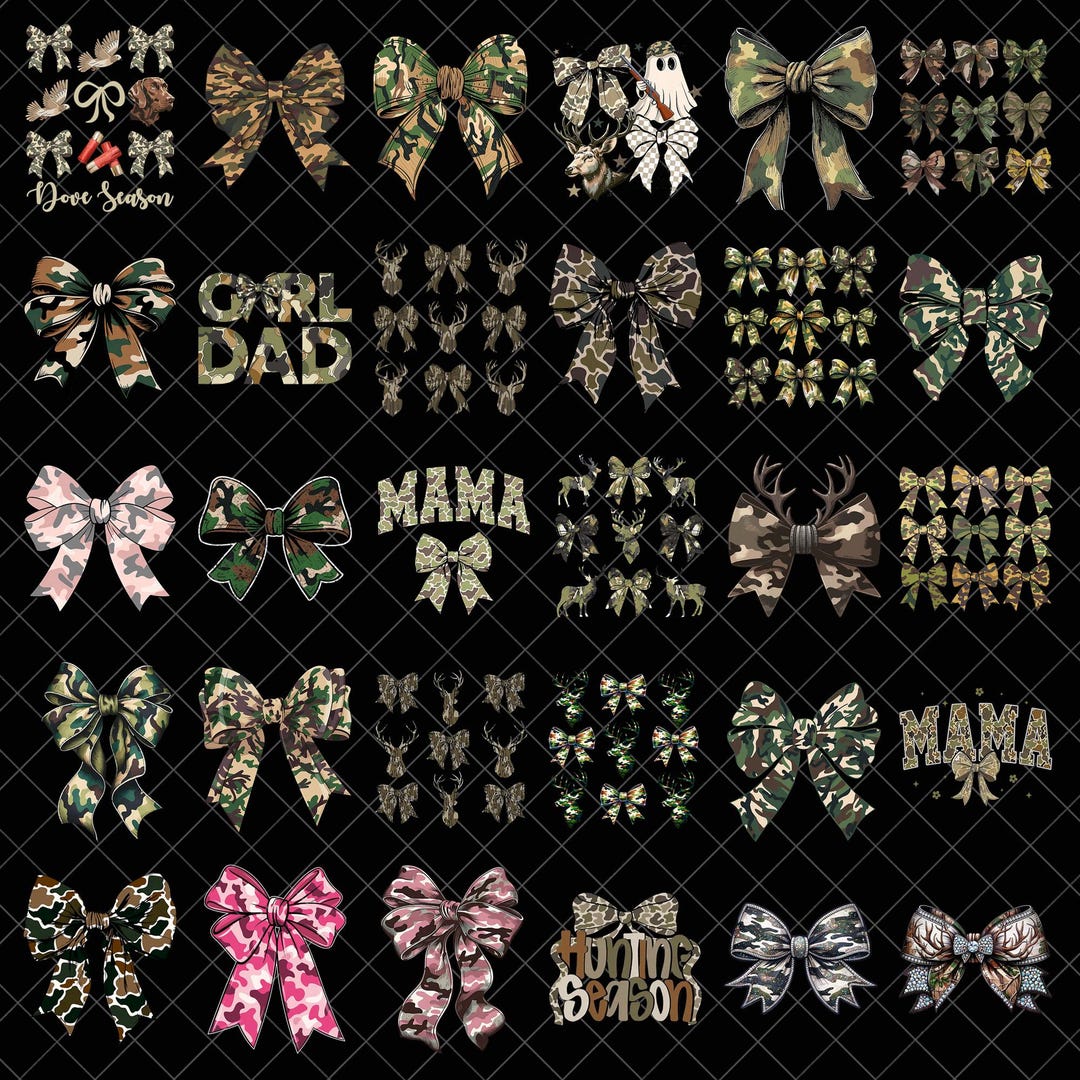 Camo Bow PNG Bundle, Hunting Season Bow PNG, Deer Antler Mama Girl Dad ...
