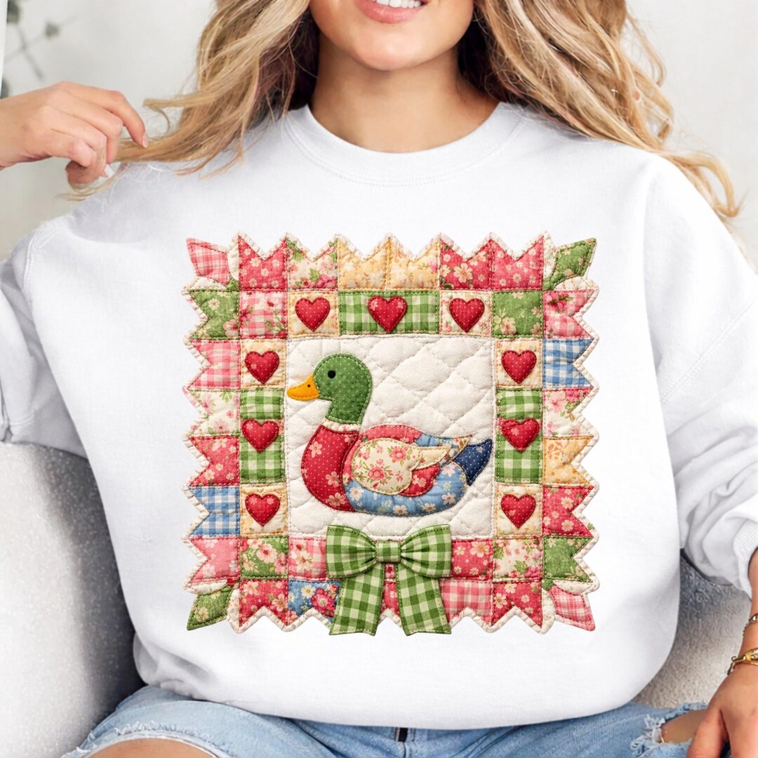 Patchwork Mallard Duck PNG | Quilted Appliqué Mallard Design for Shirts ...