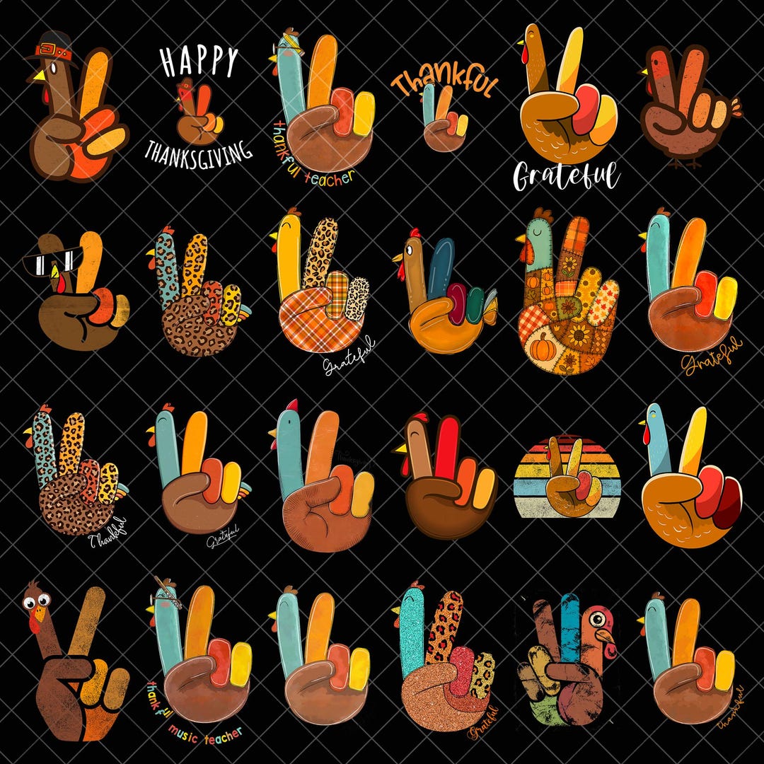Thanksgiving Peace Sign PNG Bundle, Turkey Hand PNG, Fall Autumn ...