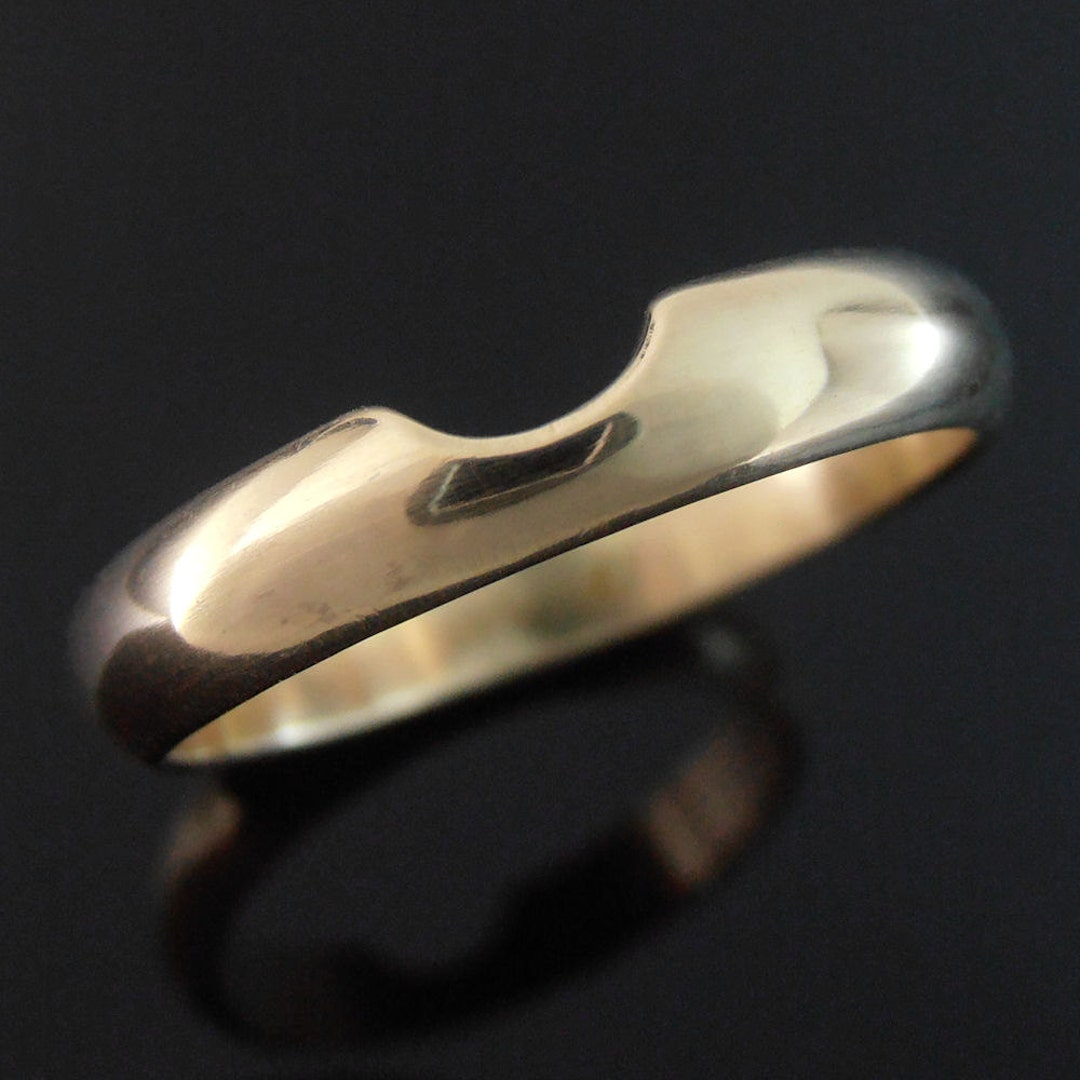 Notched Half Round 14k Gold Band Ring 14k Gold Wedding Band - Etsy