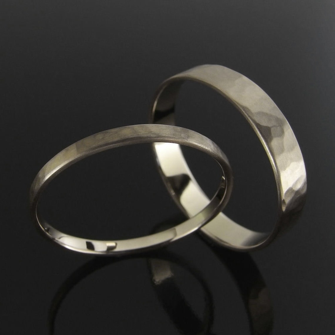 Hammered 14k White Gold Wedding Ring Set White Gold Wedding - Etsy
