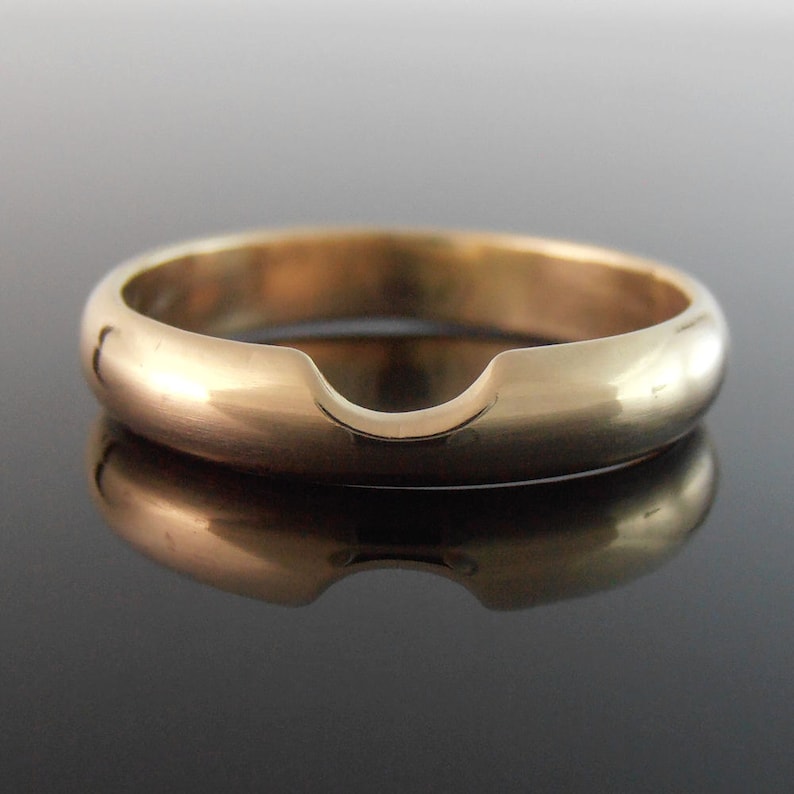 Notched Half Round 14k Gold Band Ring 14k Gold Wedding Band | Etsy