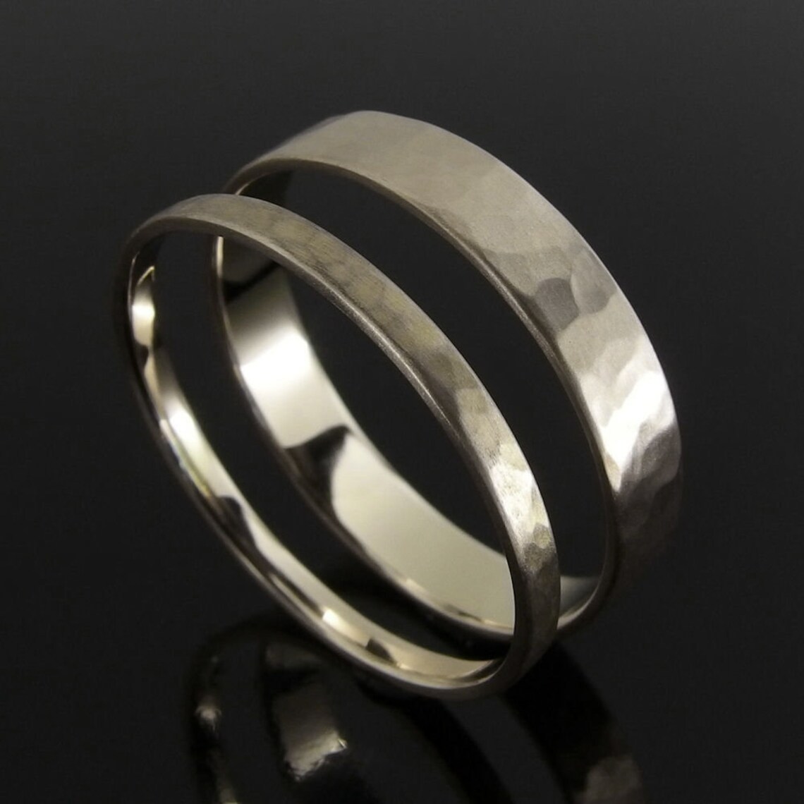 Hammered 14k White Gold Wedding Ring Set White Gold Wedding - Etsy