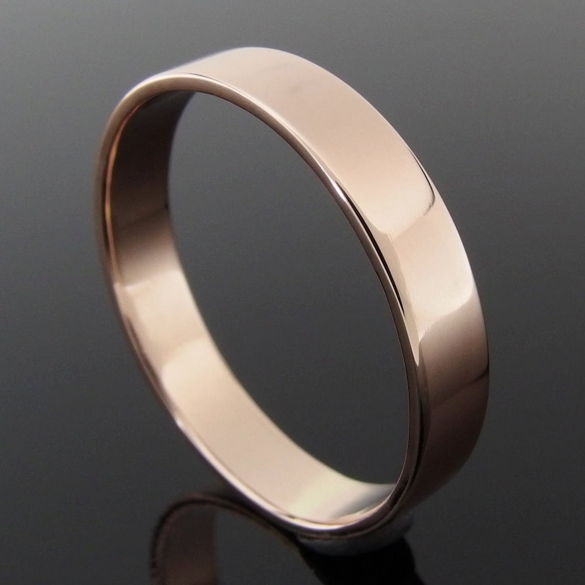 14k Rose Gold Wedding Ring Flat Profile Rectangular Profile - Etsy