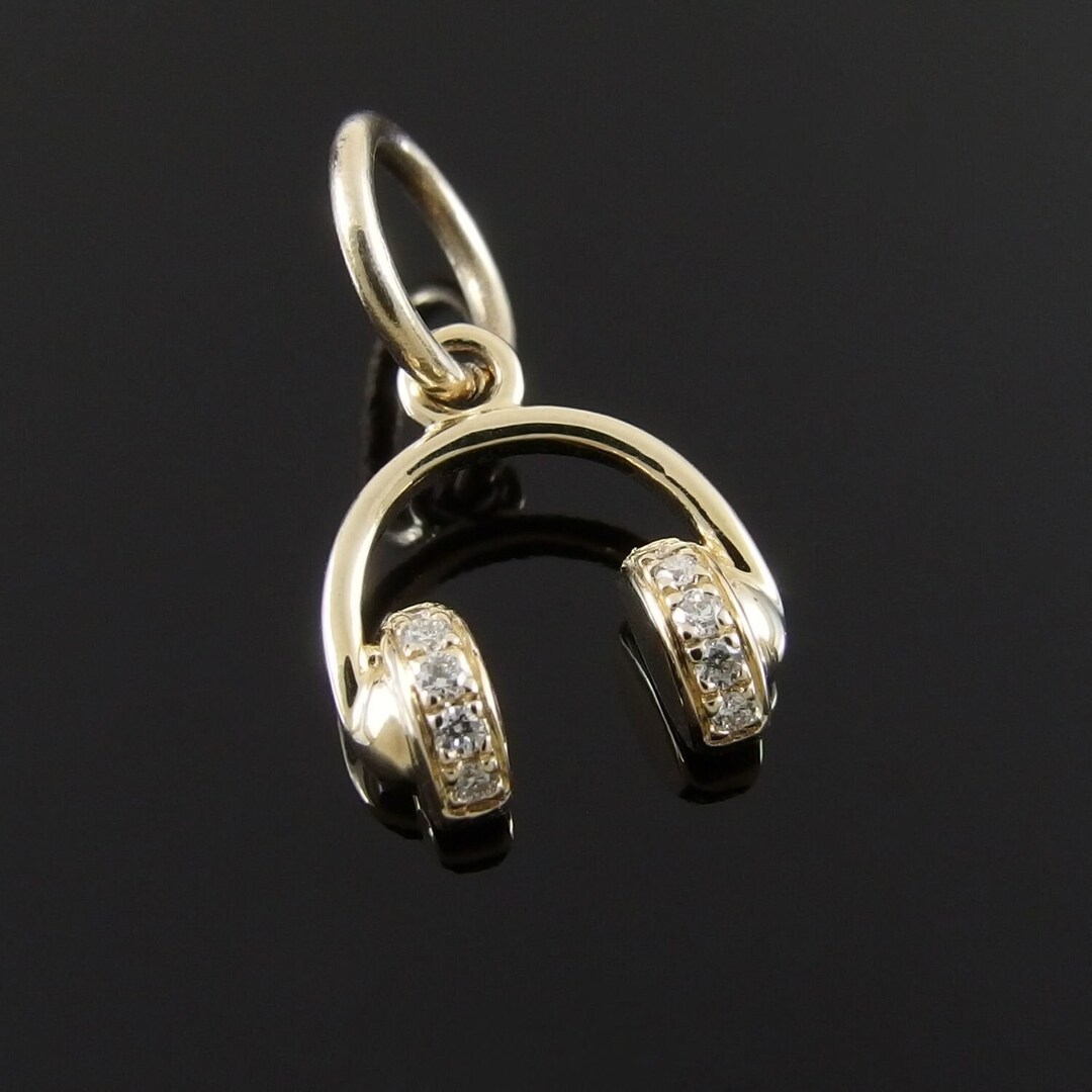 Gold Headphone Charm, Diamond and 14k Yellow Gold Headphone Charm ...