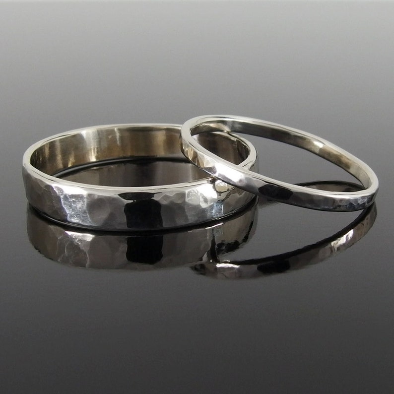 Hammered 14k White Gold Wedding Ring Set White Gold Wedding - Etsy