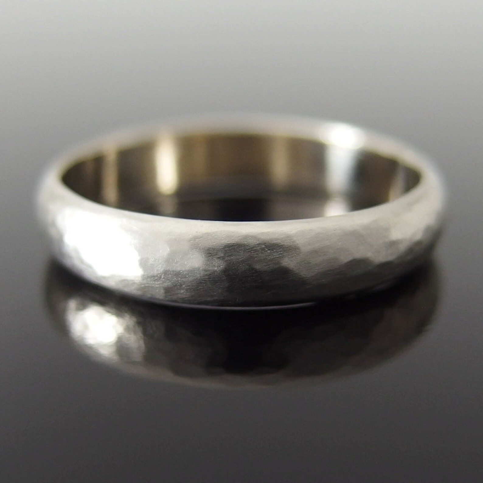 Hammered 14k White Gold Wedding Ring, 4 X 1.4 Mm, Half Round 14k Gold ...