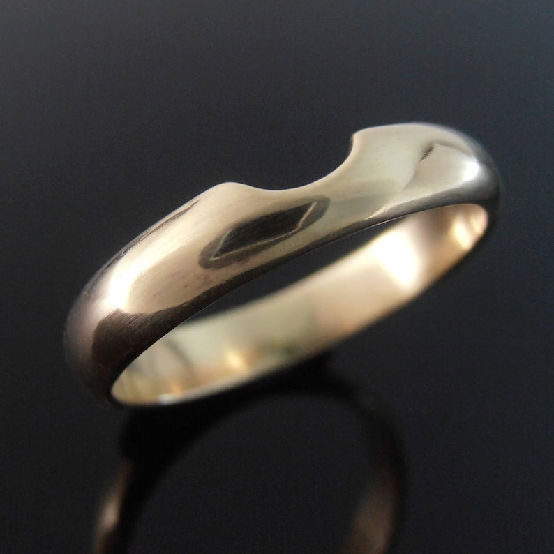 Notched Half Round 14k Gold Band Ring 14k Gold Wedding Band - Etsy