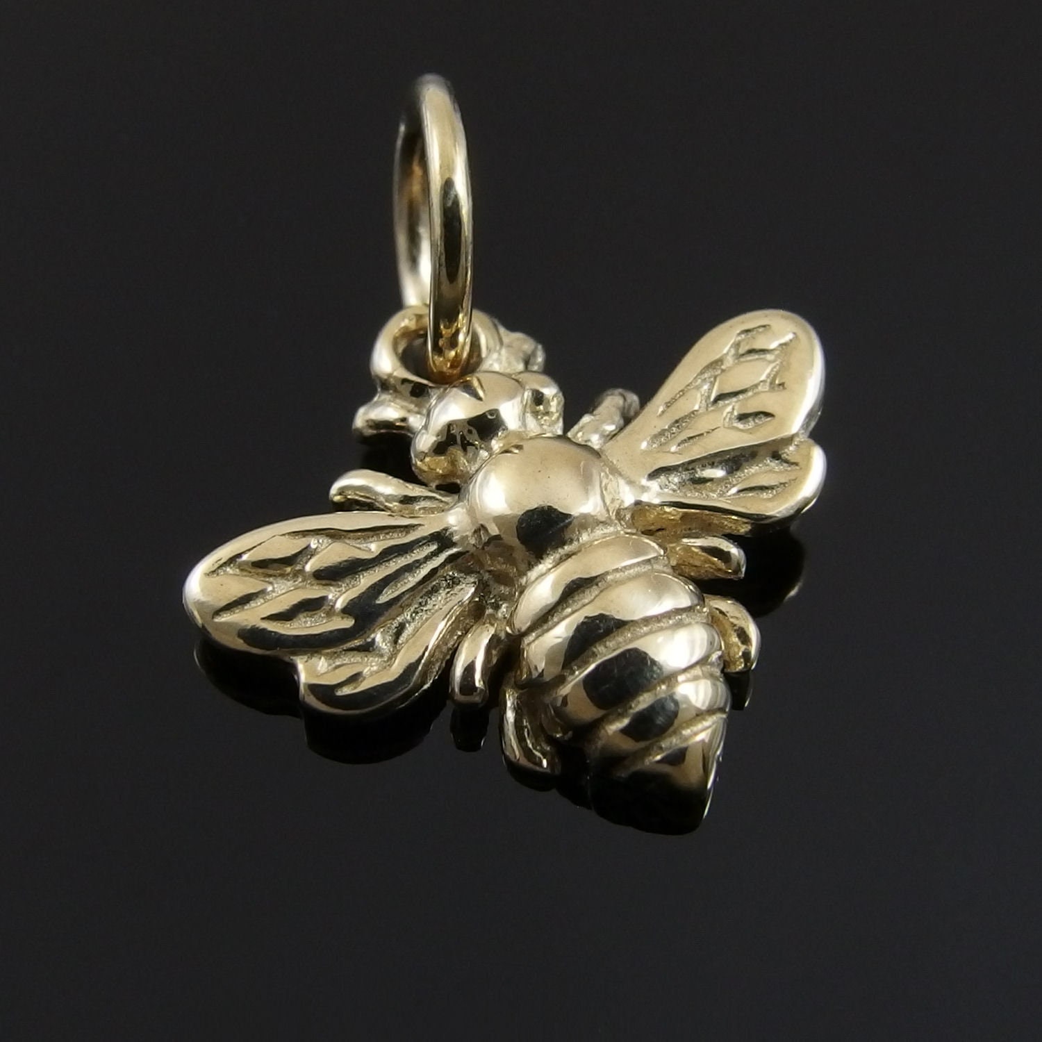 14k Gold Bee Charm, 14k Gold Honeybee Charm, 14k Yellow Gold Bee Charm ...