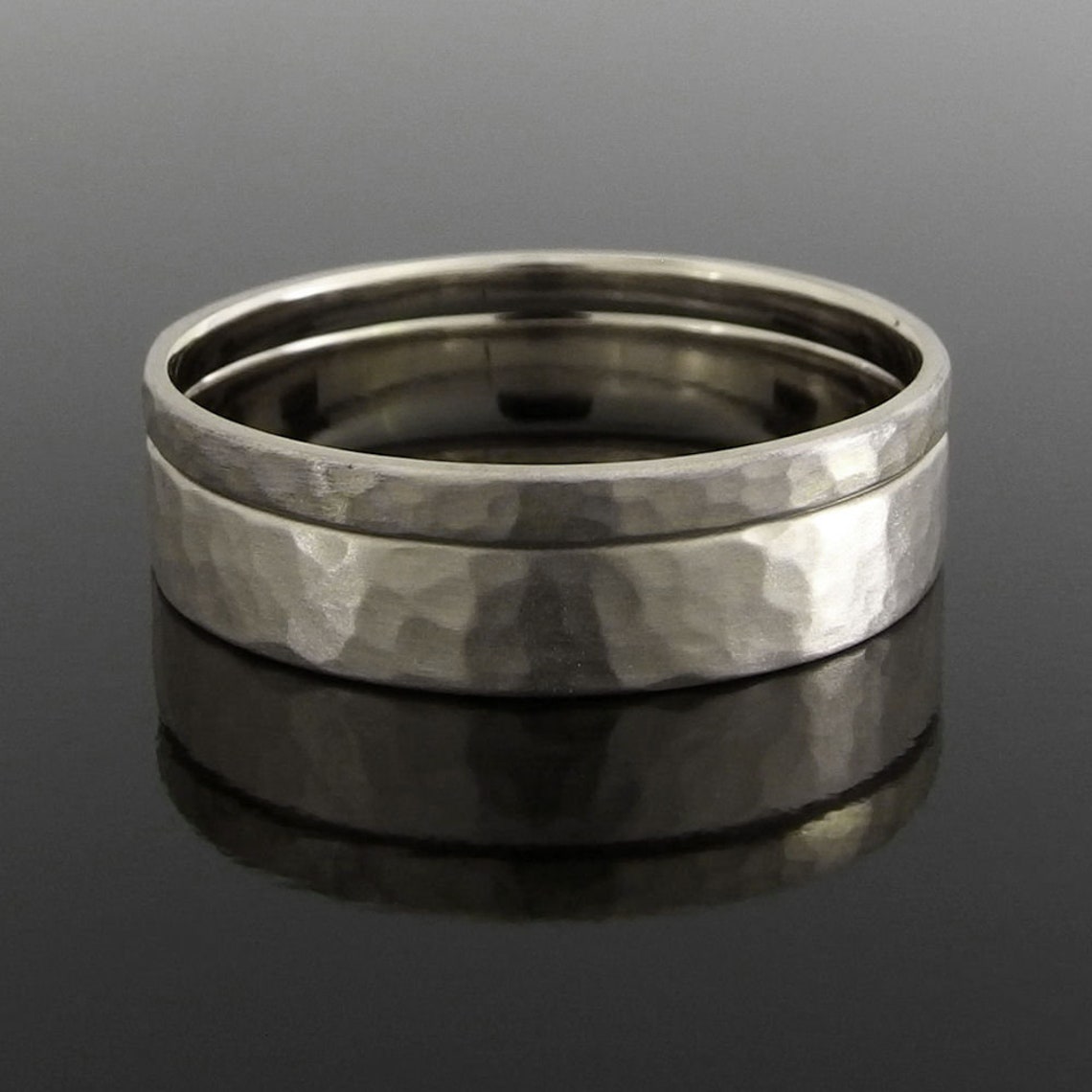 Hammered 14k White Gold Wedding Ring Set White Gold Wedding - Etsy