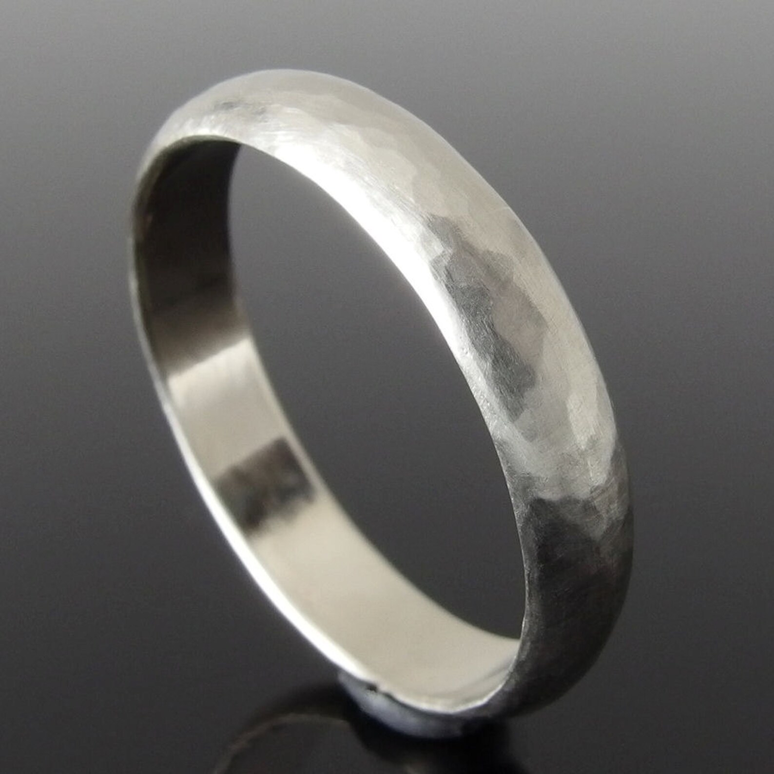 Hammered 14k White Gold Wedding Ring, 4 X 1.4 Mm, Half Round 14k Gold ...