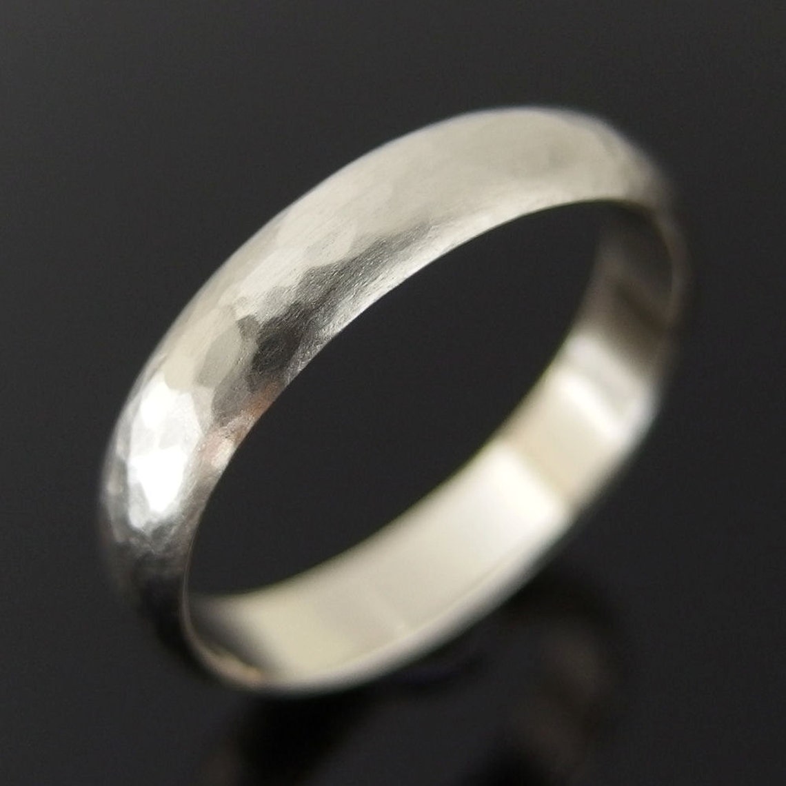 Hammered 14k White Gold Wedding Ring, 4 X 1.4 Mm, Half Round 14k Gold ...