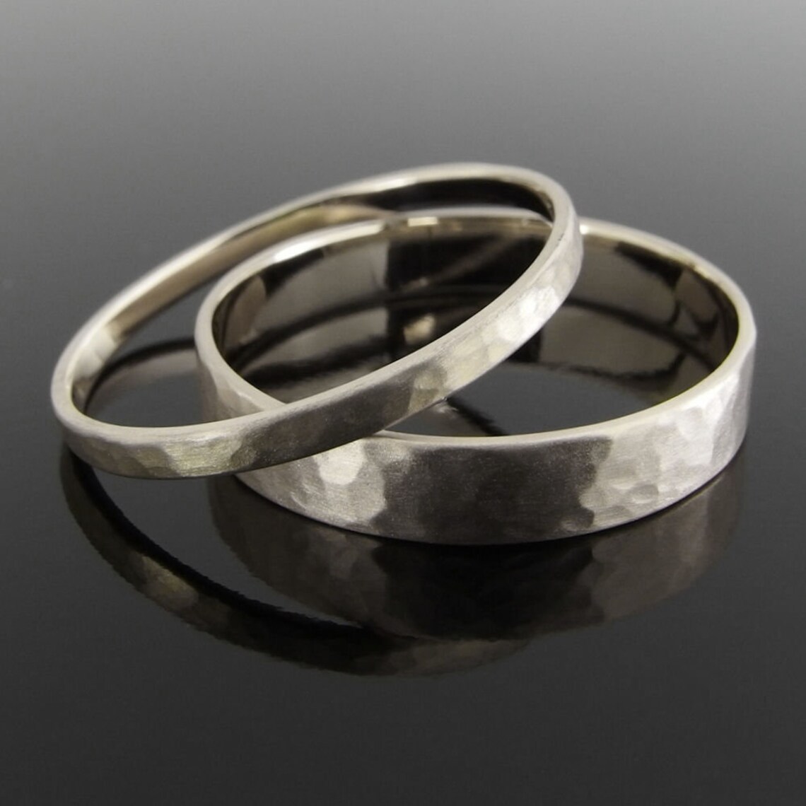 Hammered 14k White Gold Wedding Ring Set White Gold Wedding - Etsy