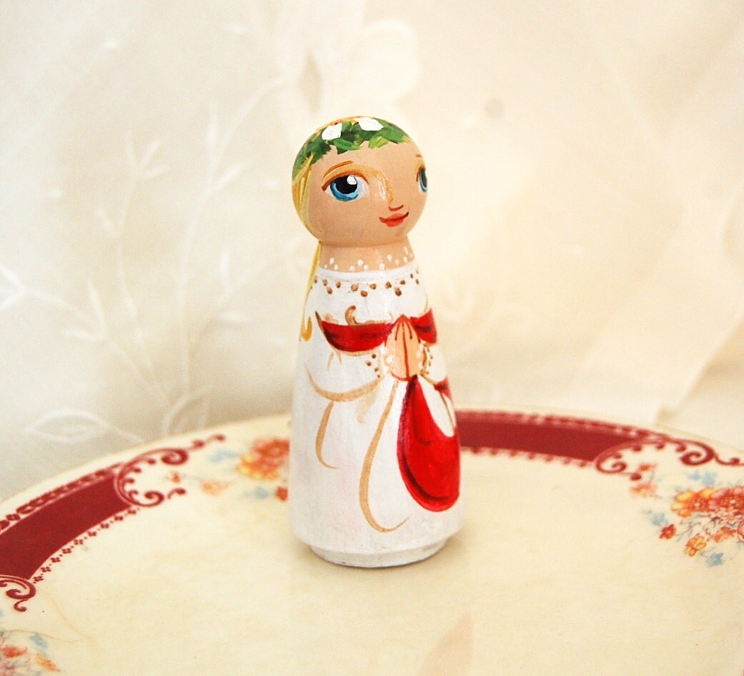 Santa Lucia or Saint Lucy Peg Doll - Catholic Wooden Toy - Made to ...