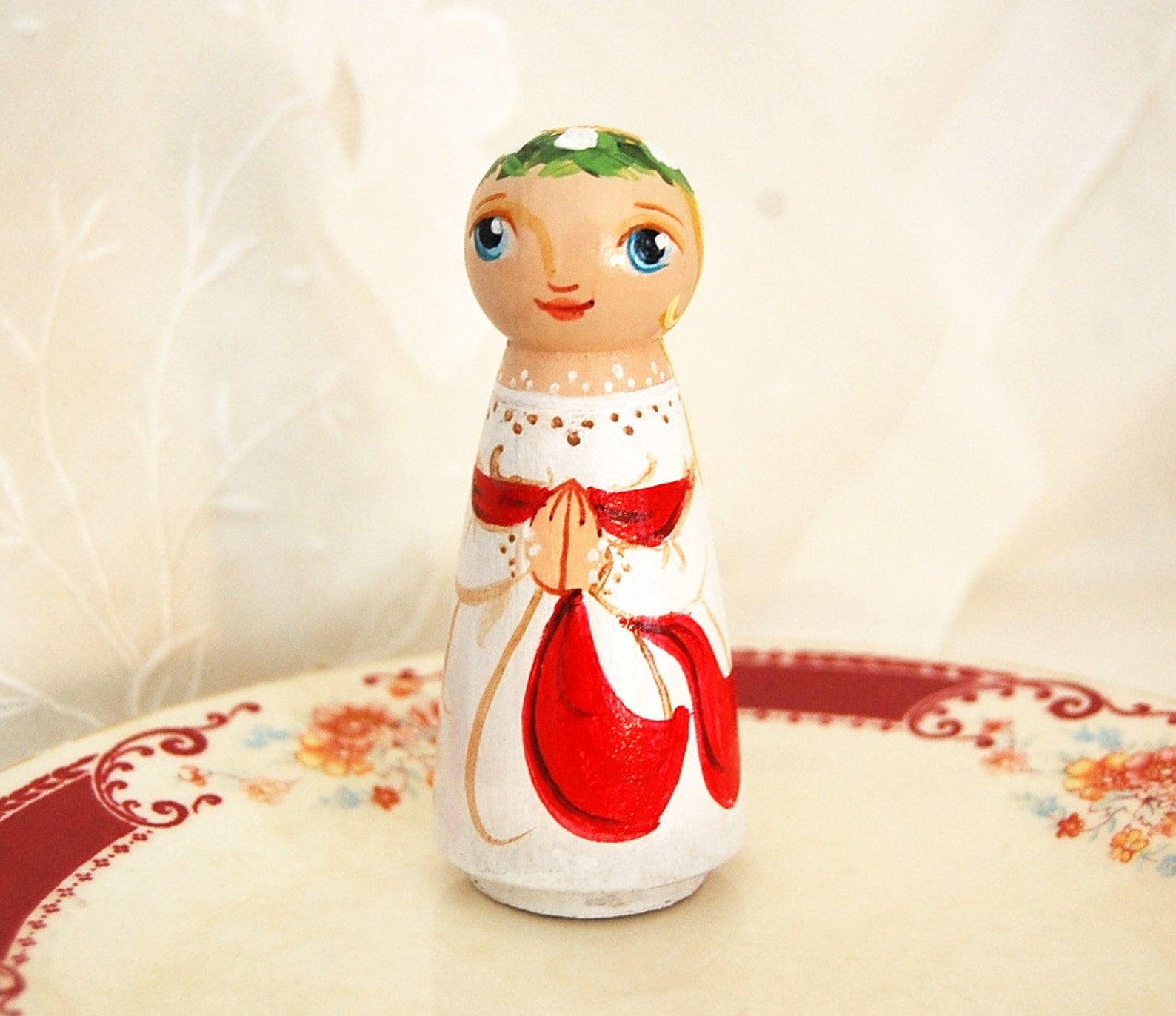 Santa Lucia or Saint Lucy Peg Doll - Catholic Wooden Toy - Made to ...