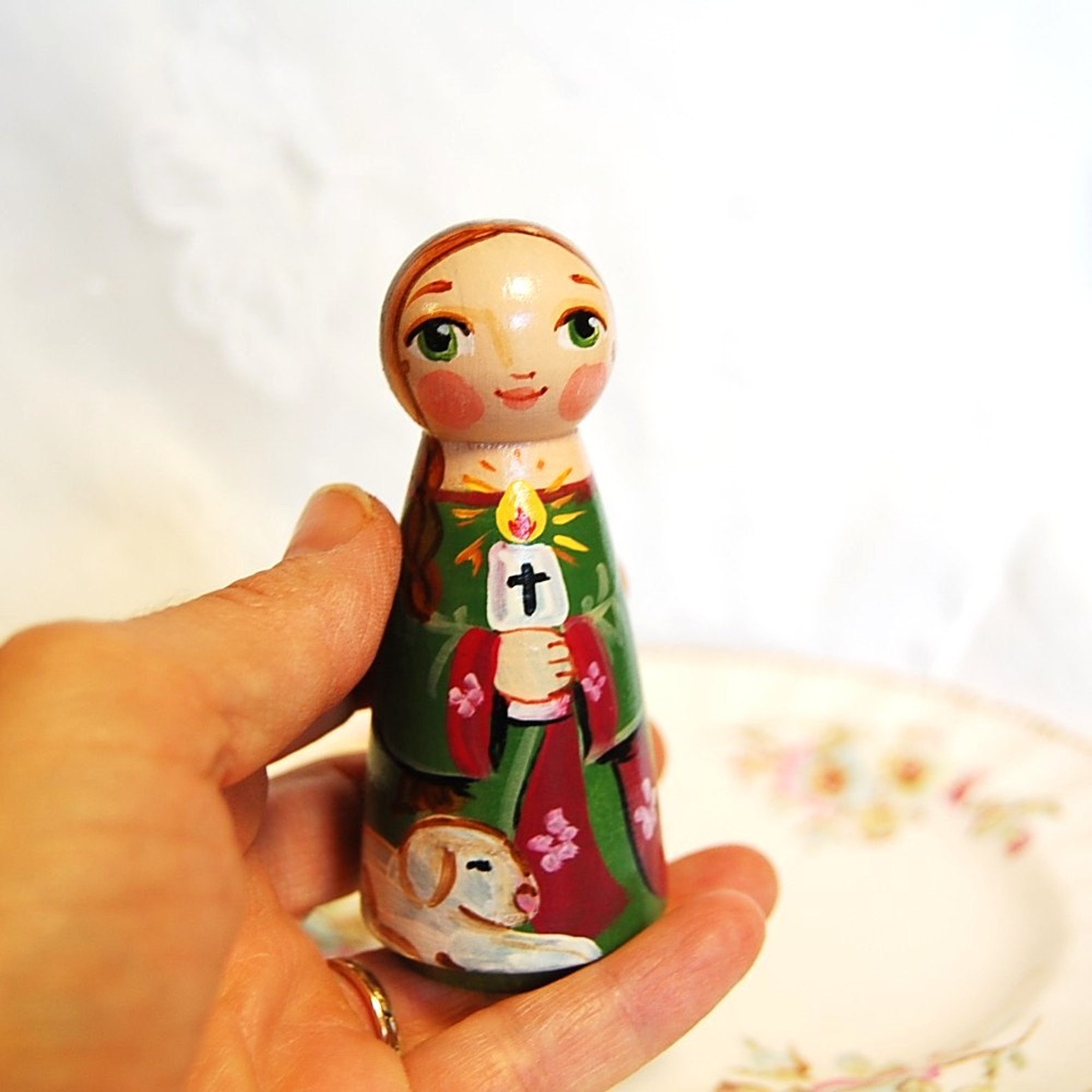 Saint Genevieve Doll Catholic Saint Doll Wooden Peg Doll Toy Made to ...