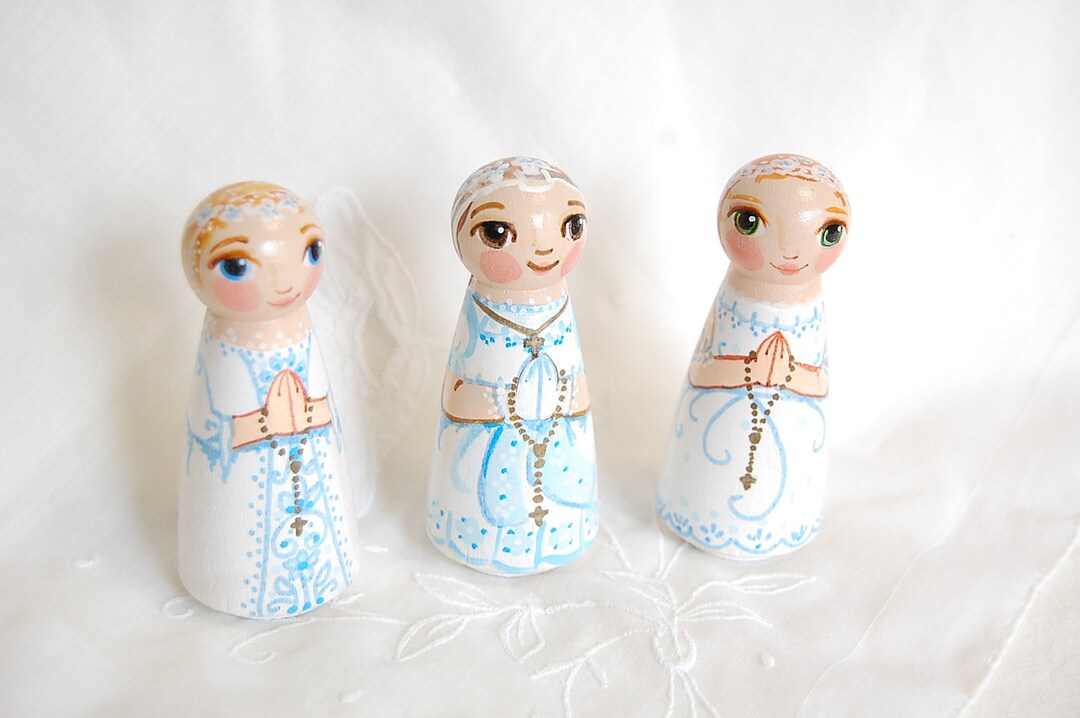 First Communion Girl Wooden Peg Doll - Custom - Made to Order - Saint ...