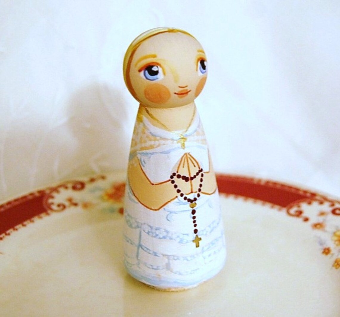 First Communion Girl Wooden Peg Doll - Custom - Made to Order - Saint ...